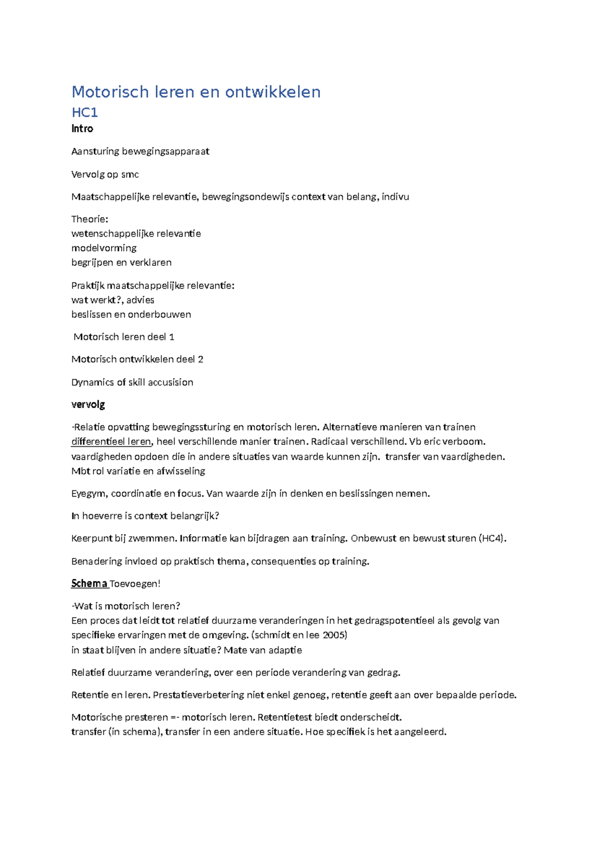 Motorisch Leren en Ontwikkelen HC1: Inleiding en Dynamische Systemen ...