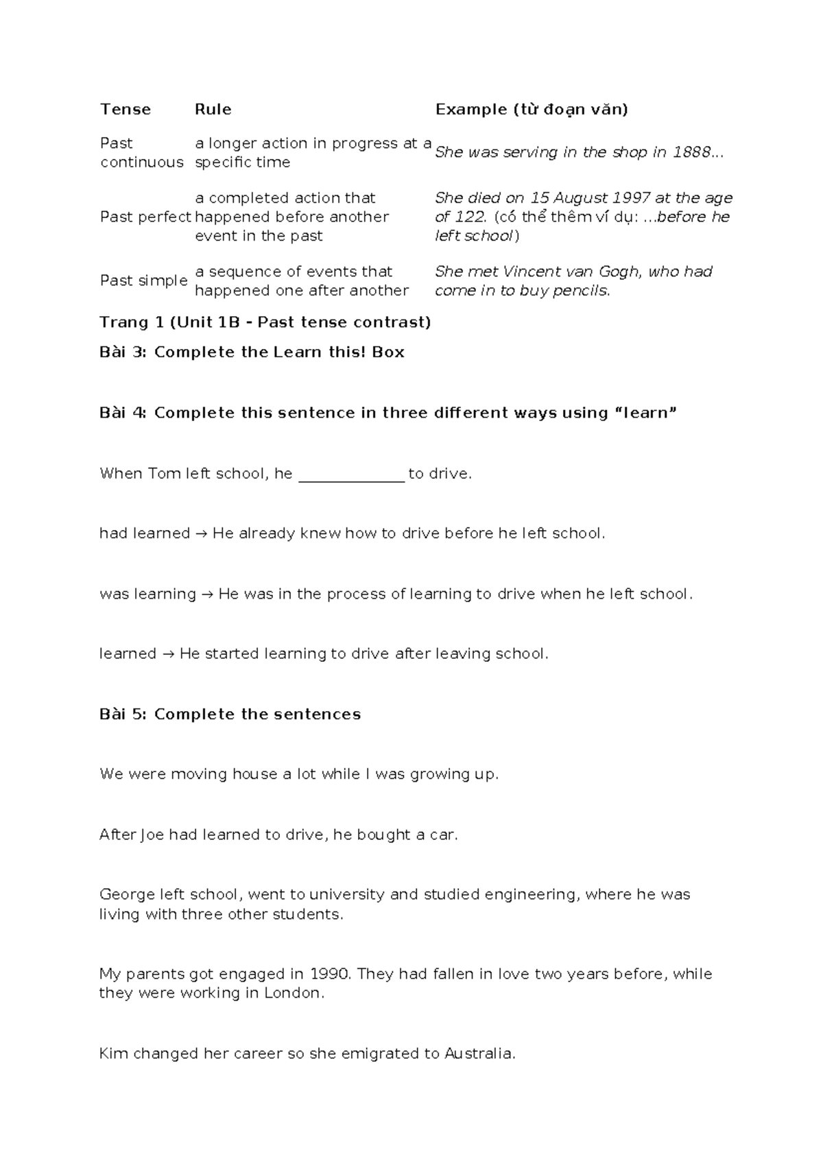 Tense Rules and Examples: Past Tense Contrast (B1.1) - Studocu