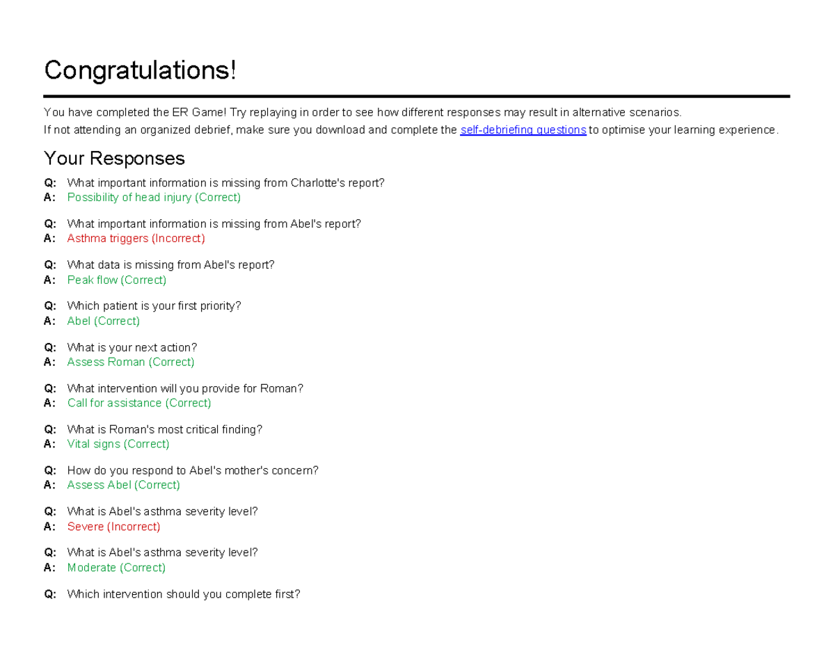 ER Simulation Summary Report: Key Findings & Responses - Studocu