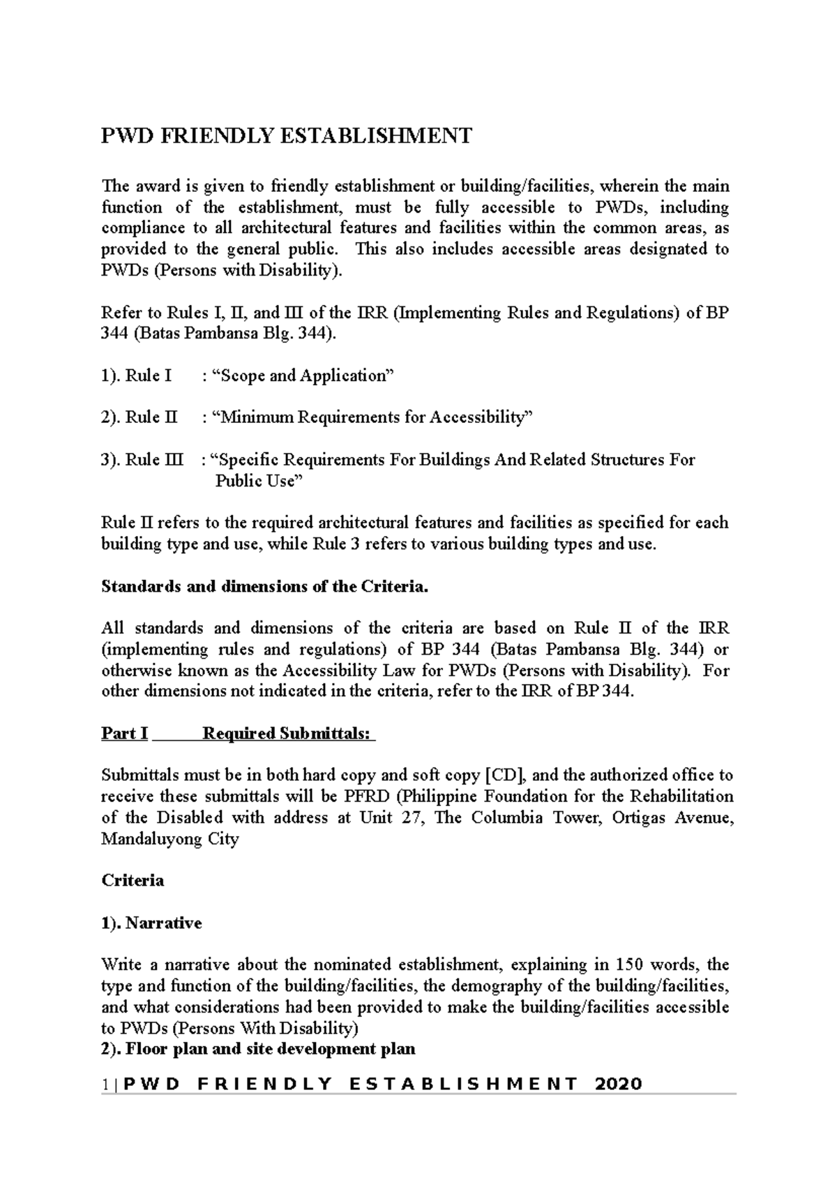 PWD Friendly Establishment - PWD FRIENDLY ESTABLISHMENT The award is ...