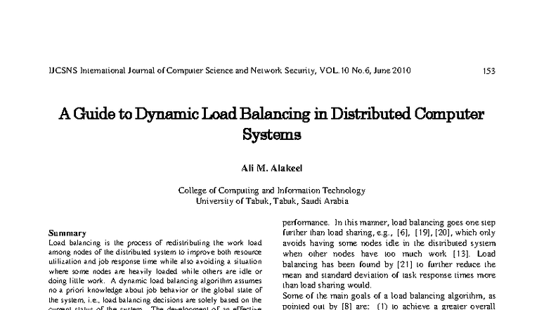 A Guide to Dynamic Load Balancing in Distributed Systems (IJCSNS) - Studocu