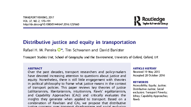Distributive Justice and Equity in Transportation: Insights from ...