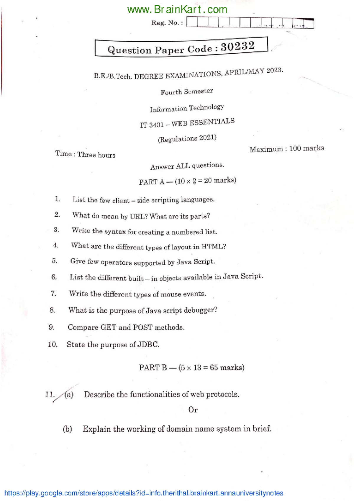 IT 3401 Web Essentials Exam Paper - April/May 2023 - Studocu