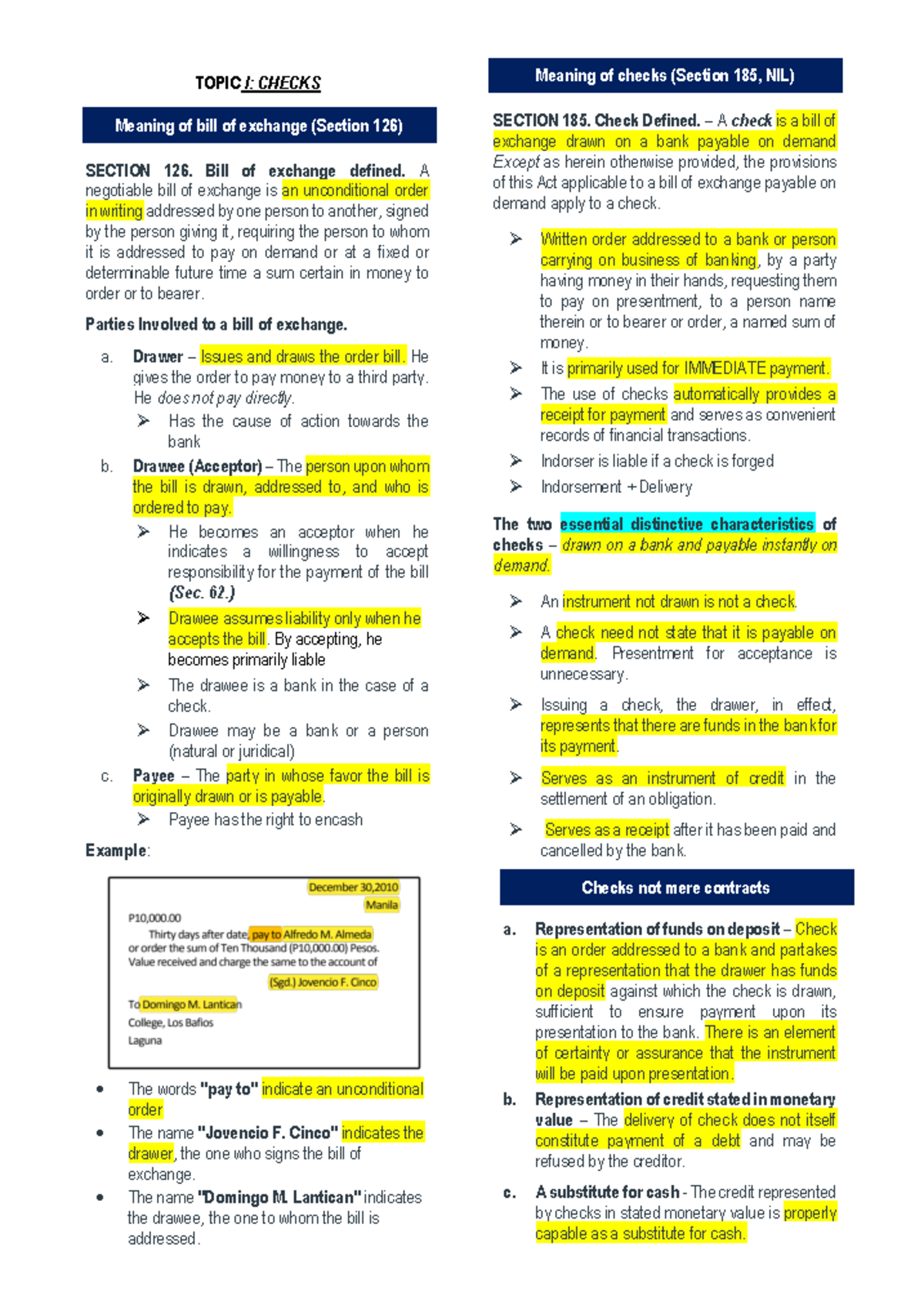 RFBT- Module-1 - Lecture Notes on Bills of Exchange and Checks - Studocu