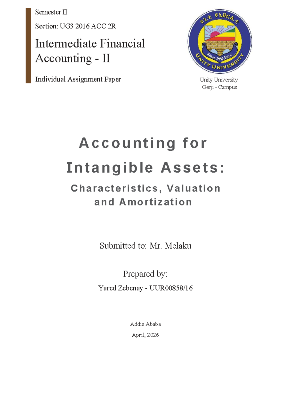 ACC 2R Individual Assignment: Accounting for Intangible Assets - Studocu