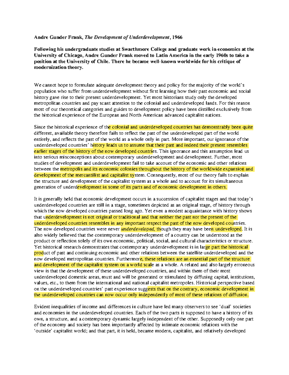 1 - gunter frank - Andre Gunder Frank, The Development of ...