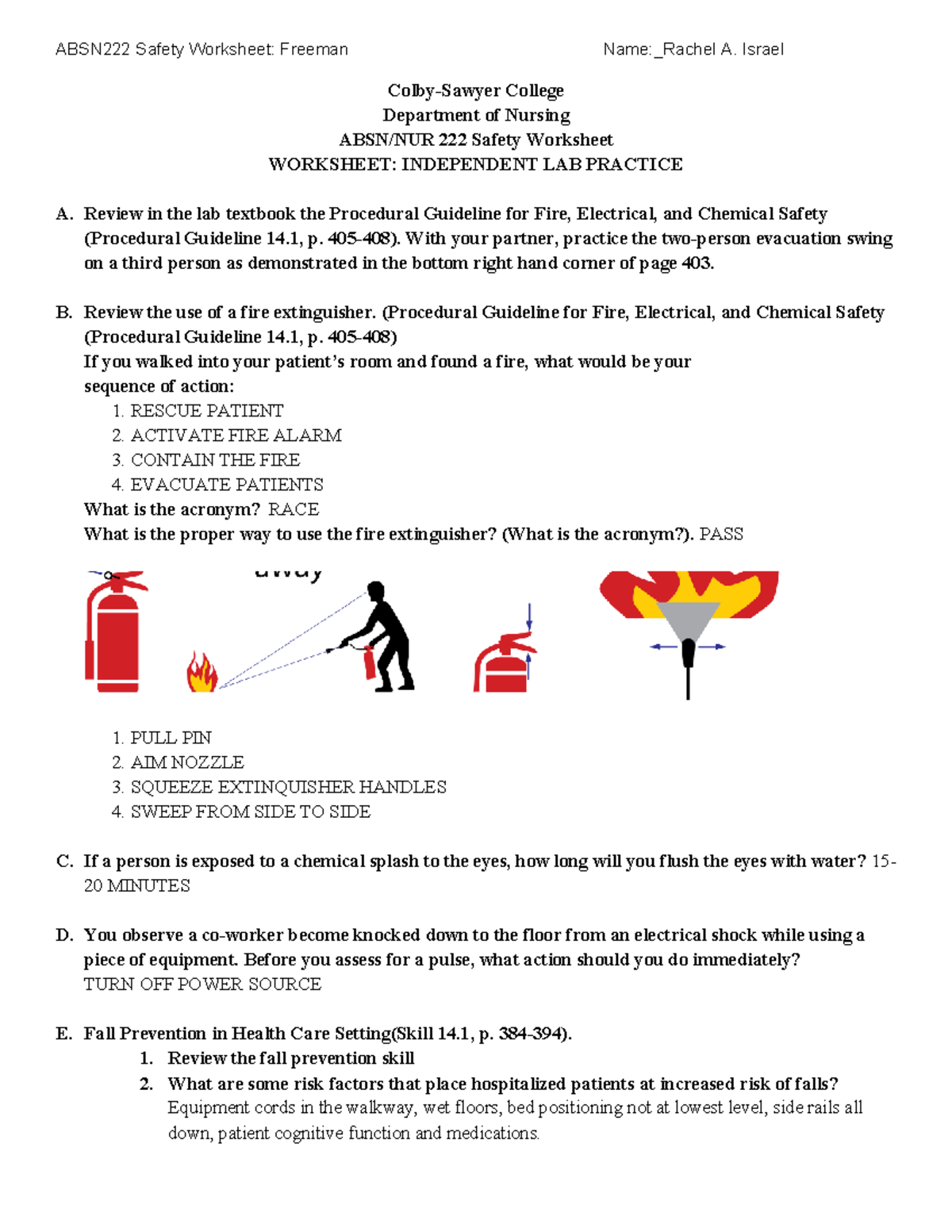 Safety Lab Worksheet: Nursing Fundamentals (NUR 101) - Studocu