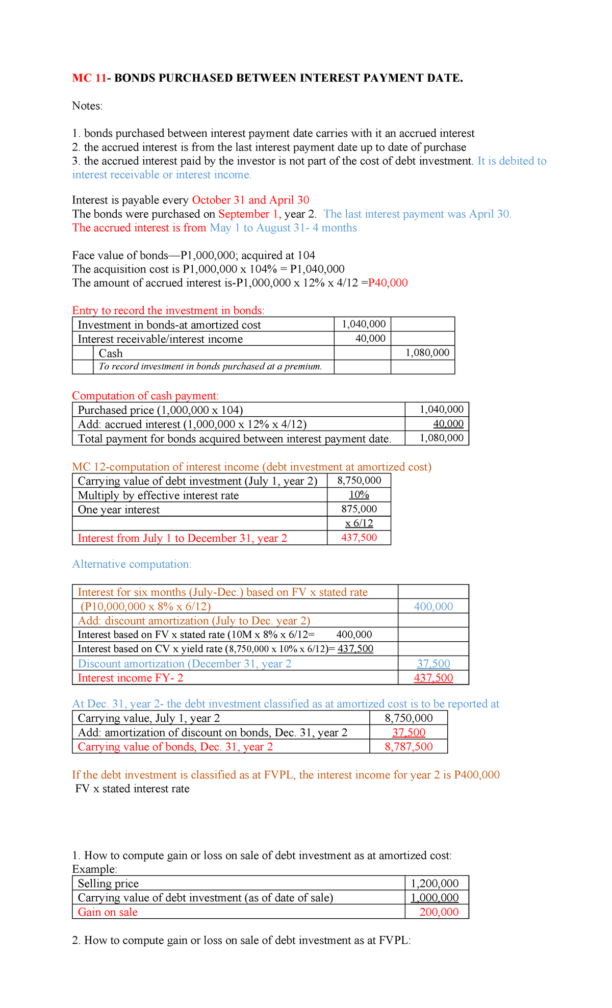 MC Debt Investment Solutions: Bonds Purchased Between Interest Dates ...