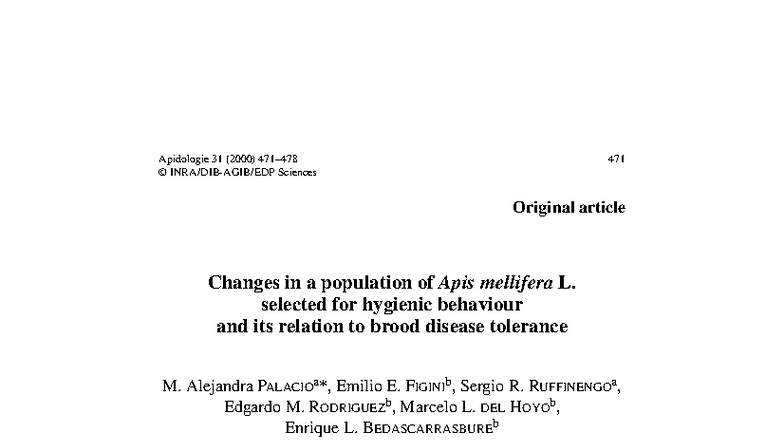 Changes in Hygienic Behaviour and Brood Disease Tolerance in Apis ...