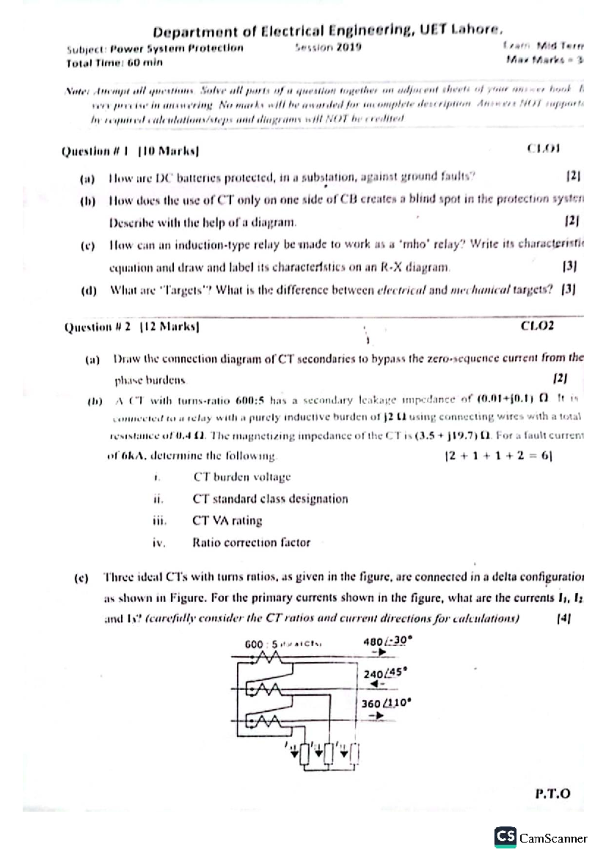 2019 EE-PSP Midterm Exam: Power System Protection Questions - Studocu
