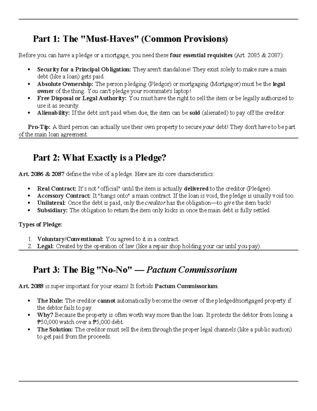Pledge and Mortgage Essentials: A Comprehensive Review (Law 101) - Studocu