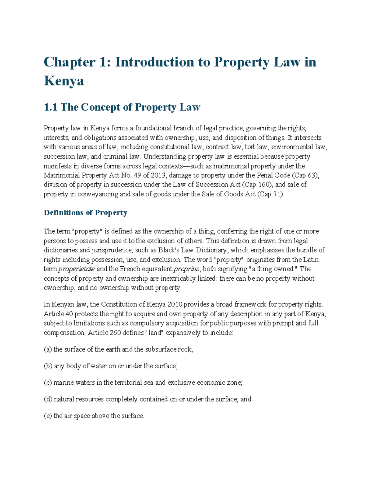 Chapter 1: Intro to Property Law in Kenya (LA 2012) - Studocu