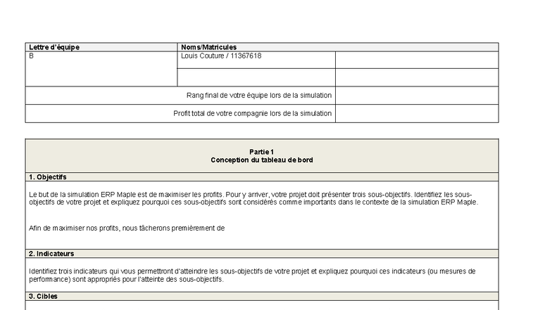 Rapport Final de Simulation ERP Maple - Cours 11367618 - Studocu