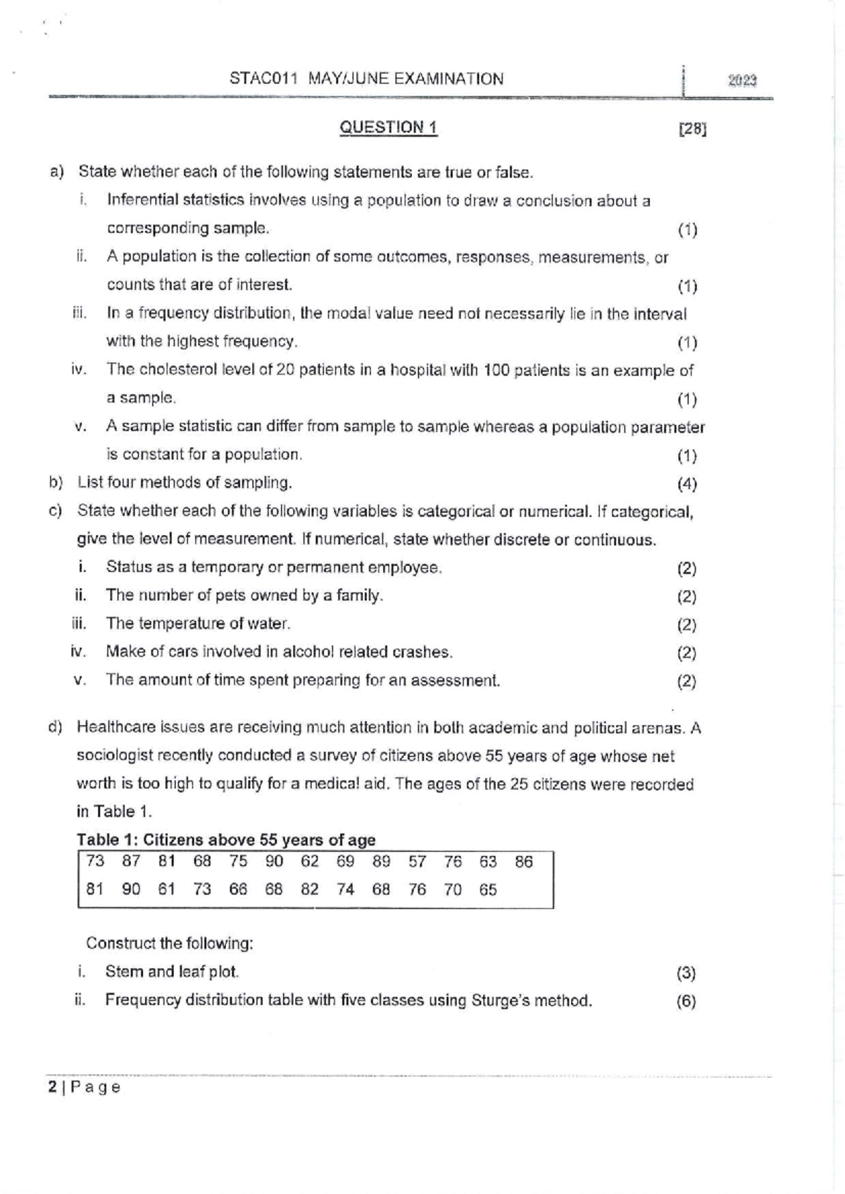STAC011 FINAL EXAM 2023 PRACTICE QUESTIONS AND ANSWERS - Studocu
