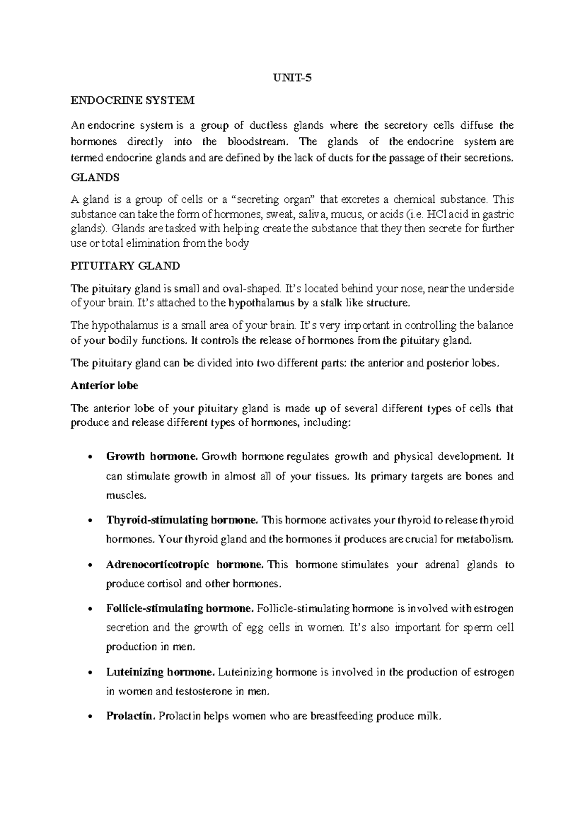 ENDOCRINE SYSTEM: Overview and Functions - UNIT 5 Anatomy - Studocu