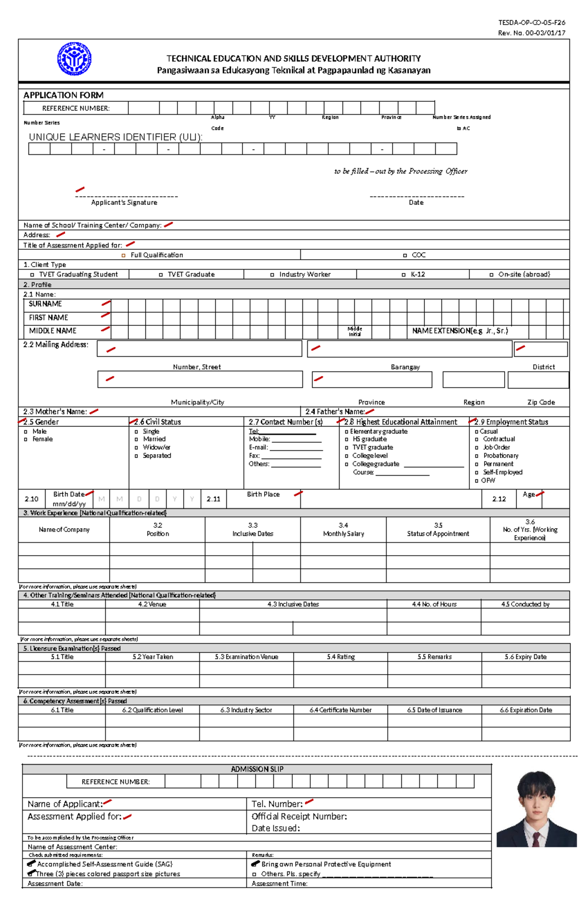 Application-Form - for your reference - TESDA-OP-CO-05-F Rev. No. 00-03 ...