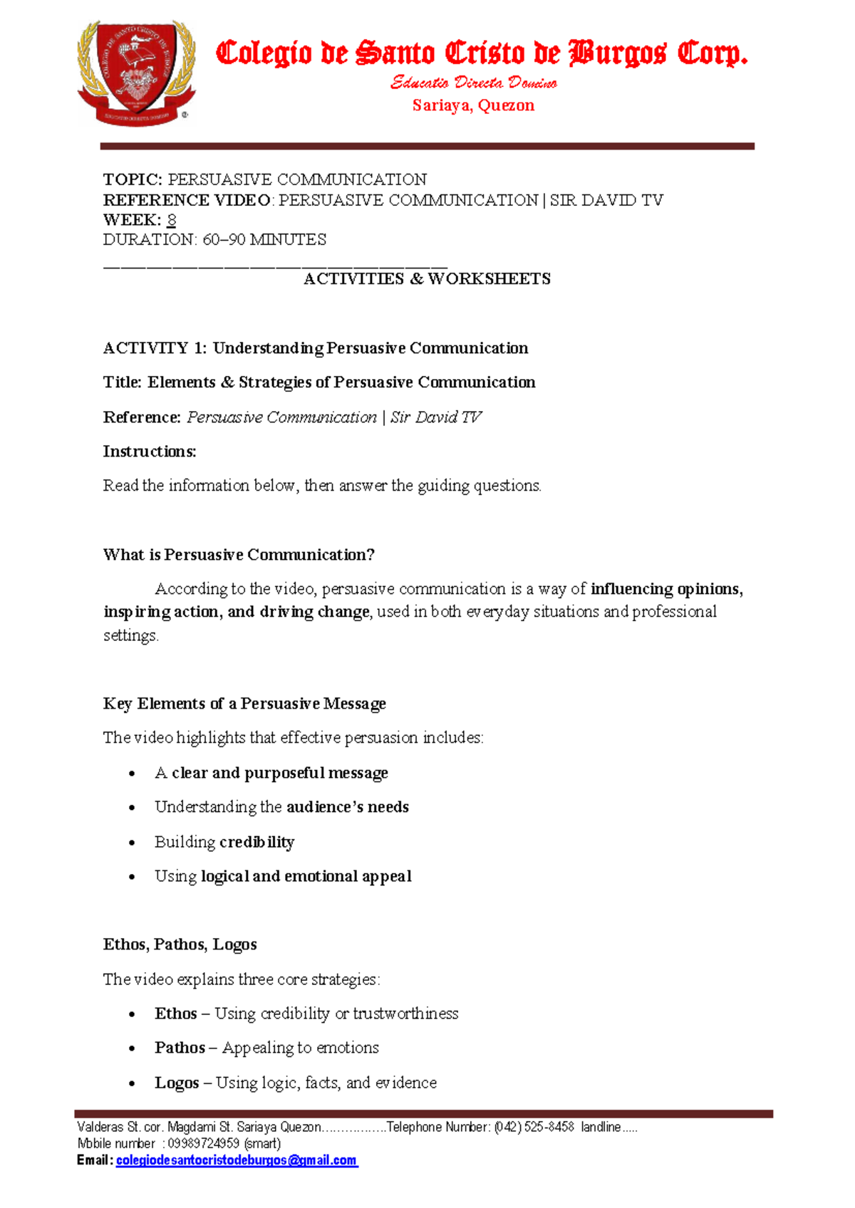 Persuasive Communication Activities: Understanding Ethos, Pathos, Logos ...