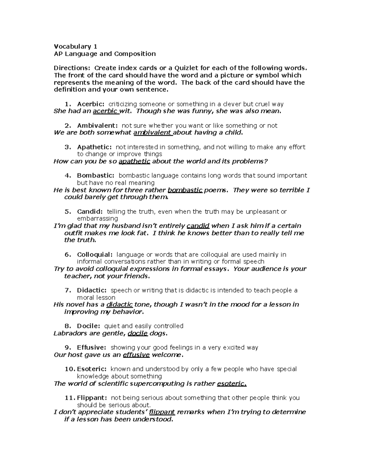 Vocabulary Terms Study Guide for AP Lang & Comp (Vocabulary 1) - Studocu