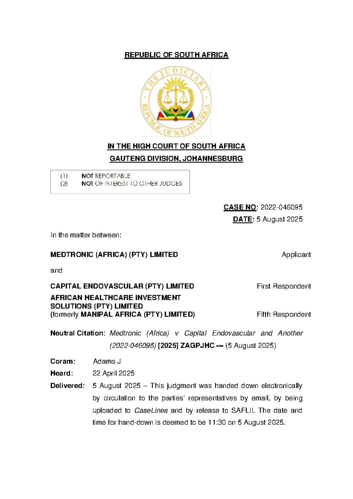 Medtronic v Capital Endovascular: High Court Judgment Analysis (Case No ...