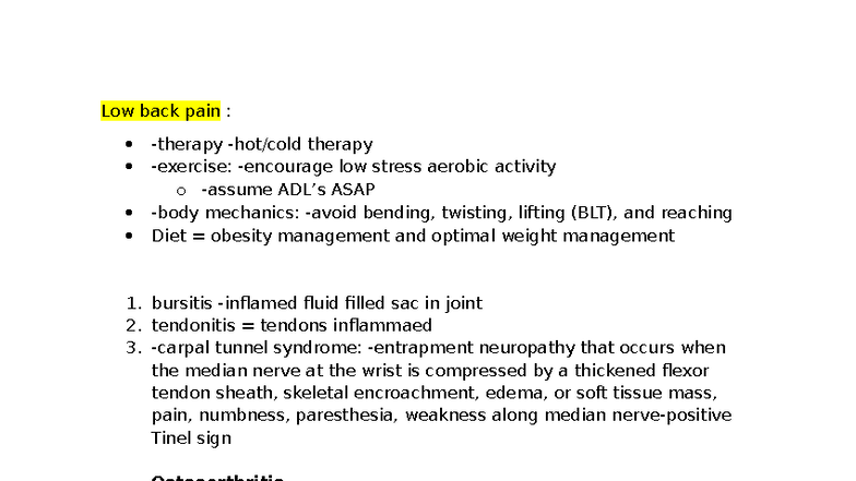 Low Back Pain Management: Exam 3 Review Notes - Studocu