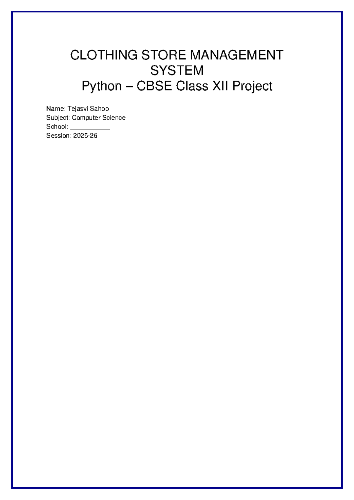 Clothing Store Management System Project - CBSE Class XII - Studocu