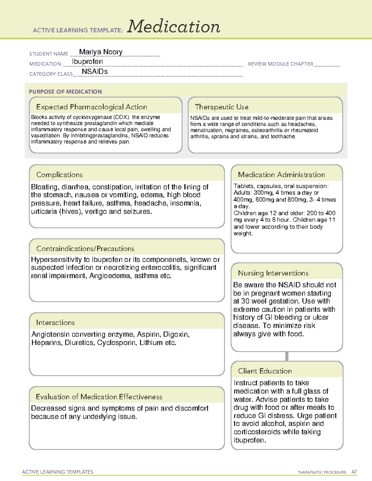 Active Learning Template: NSAIDs Medication Overview - Studocu
