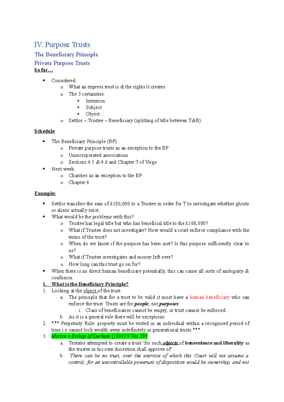 IV. Purpose Trusts: Understanding the Beneficiary Principle and ...