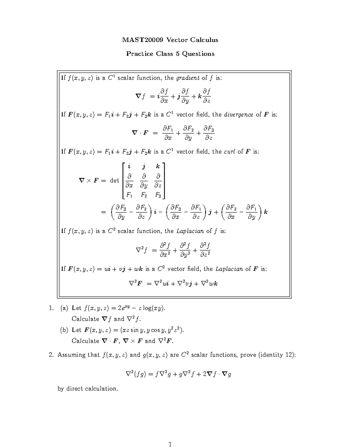 Tutorial 5 2025S2 - Vector Calculus Final Exam Practice Questions - Studocu