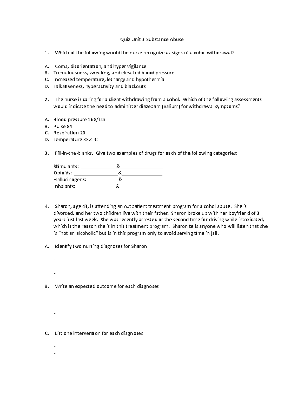 Unit 3 Quiz - unit 3 quiz practice - Quiz Unit 3 Substance Abuse Which ...