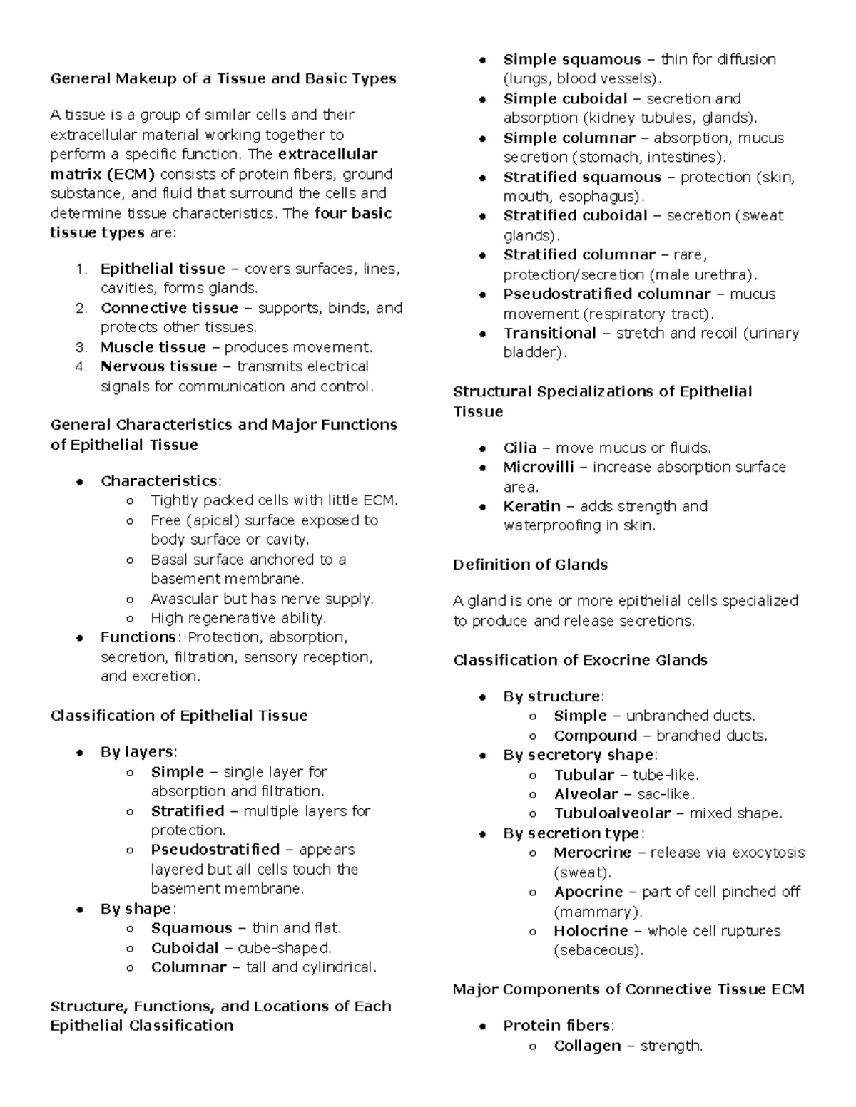 Tissue Types and Functions: A Comprehensive Overview (BIO101) - Studocu