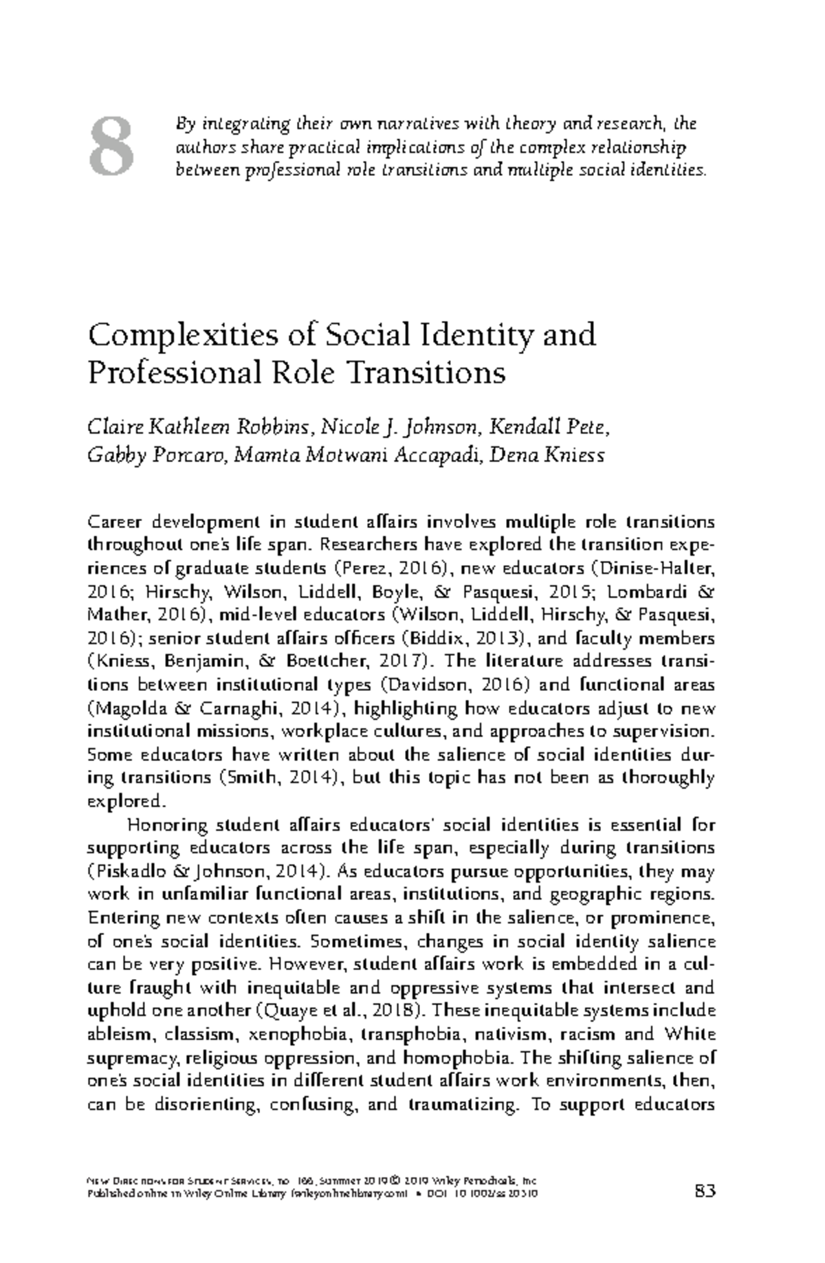 Complexities of social identity and professional role transitions - 8 ...