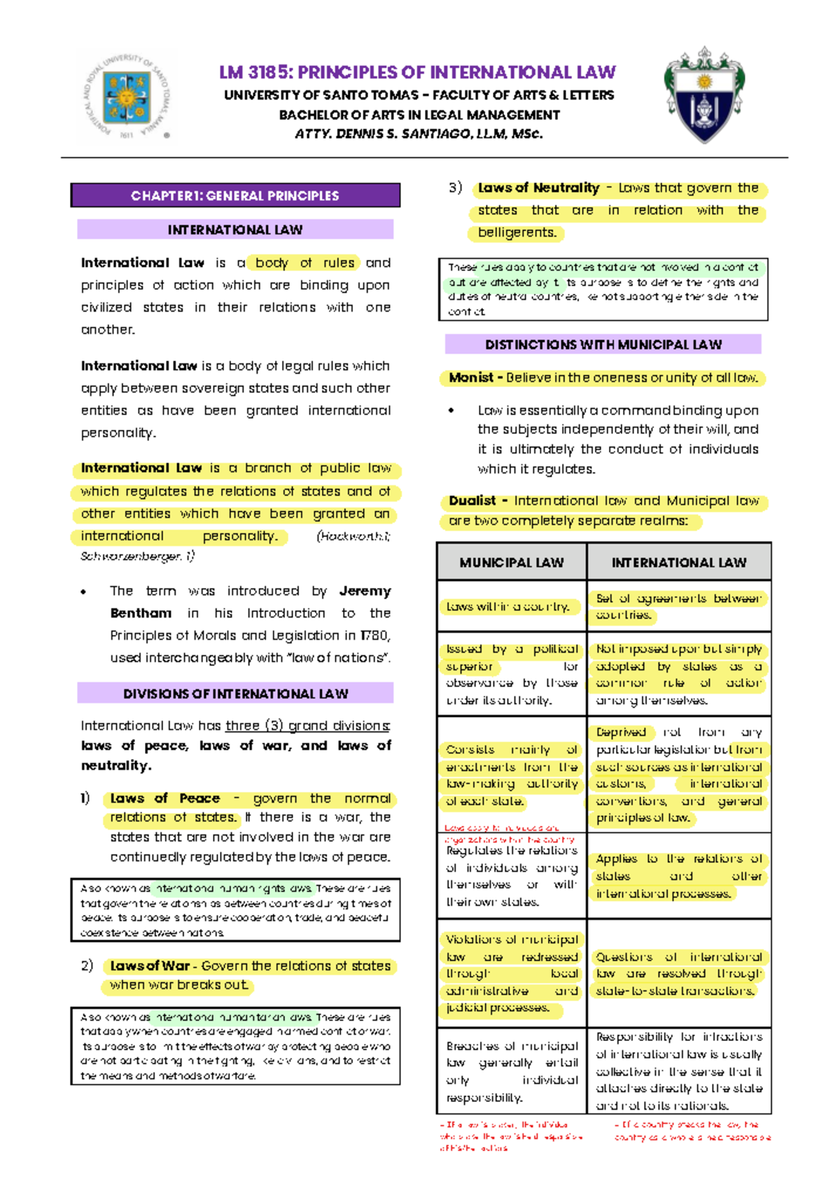 LM 3185: Principles of International Law - Annotated Chapters 1-10 ...