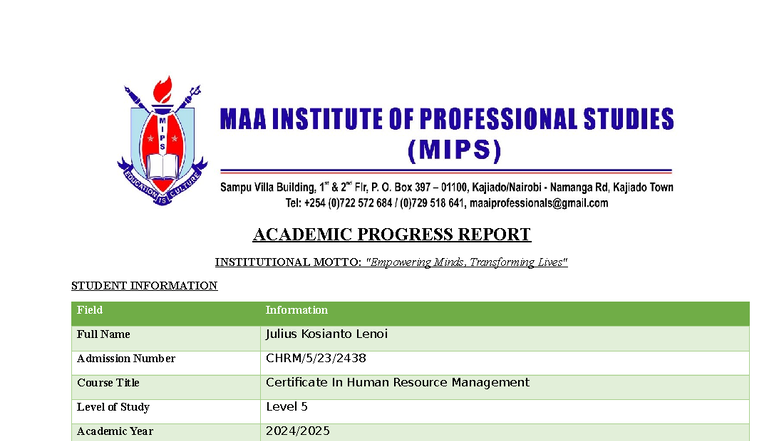 Academic Progress Report: Certificate in HRM Level 5 - Jan 2025 - Studocu