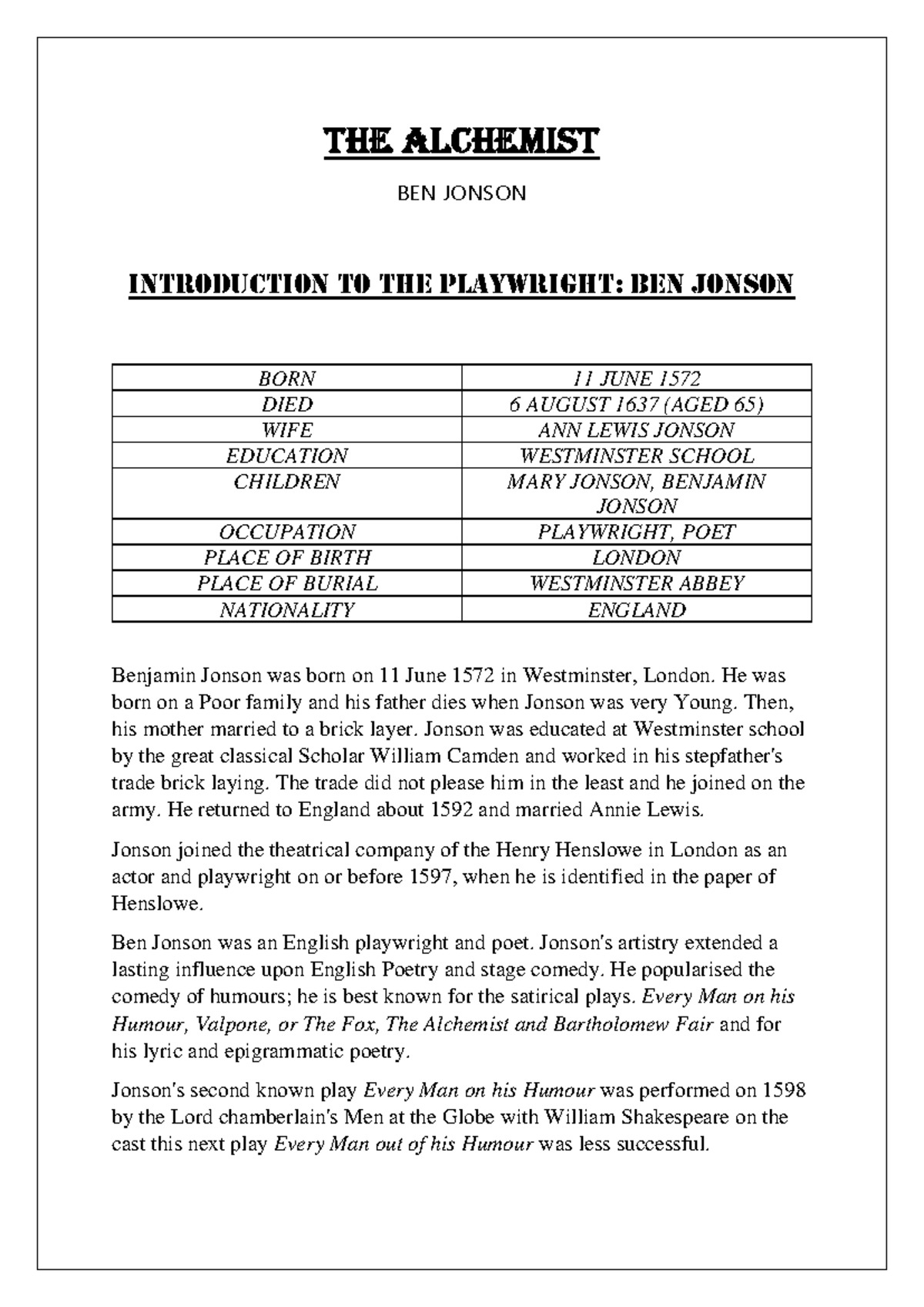 Ben Jonson's The Alchemist: A Critical Analysis of Themes & Characters ...