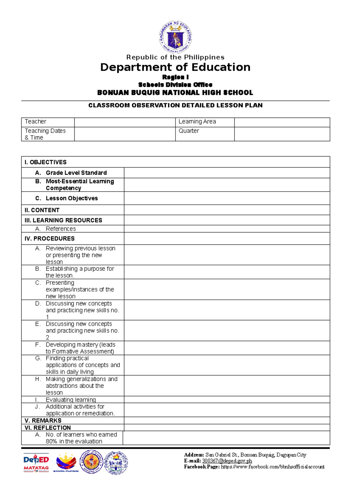 DLL - Classroom Observation Detailed Lesson Plan Outline - Studocu