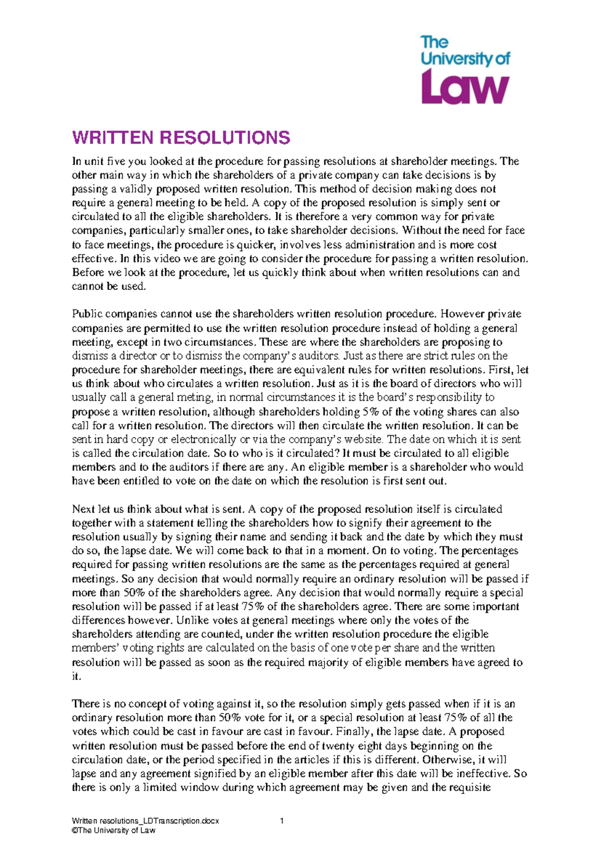 Written resolutions ldtranscription - Written resolutions ...