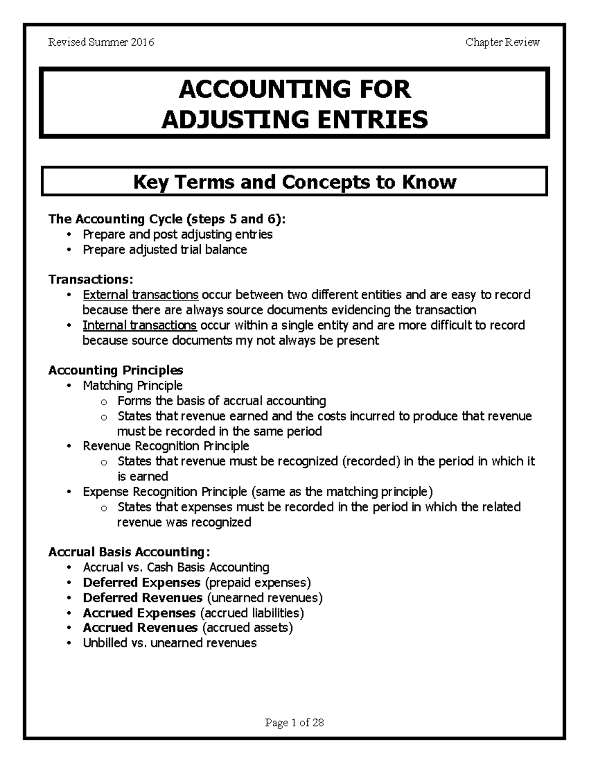 Adjusting Entries - Accounting Cycle and Principles Overview - Studeersnel