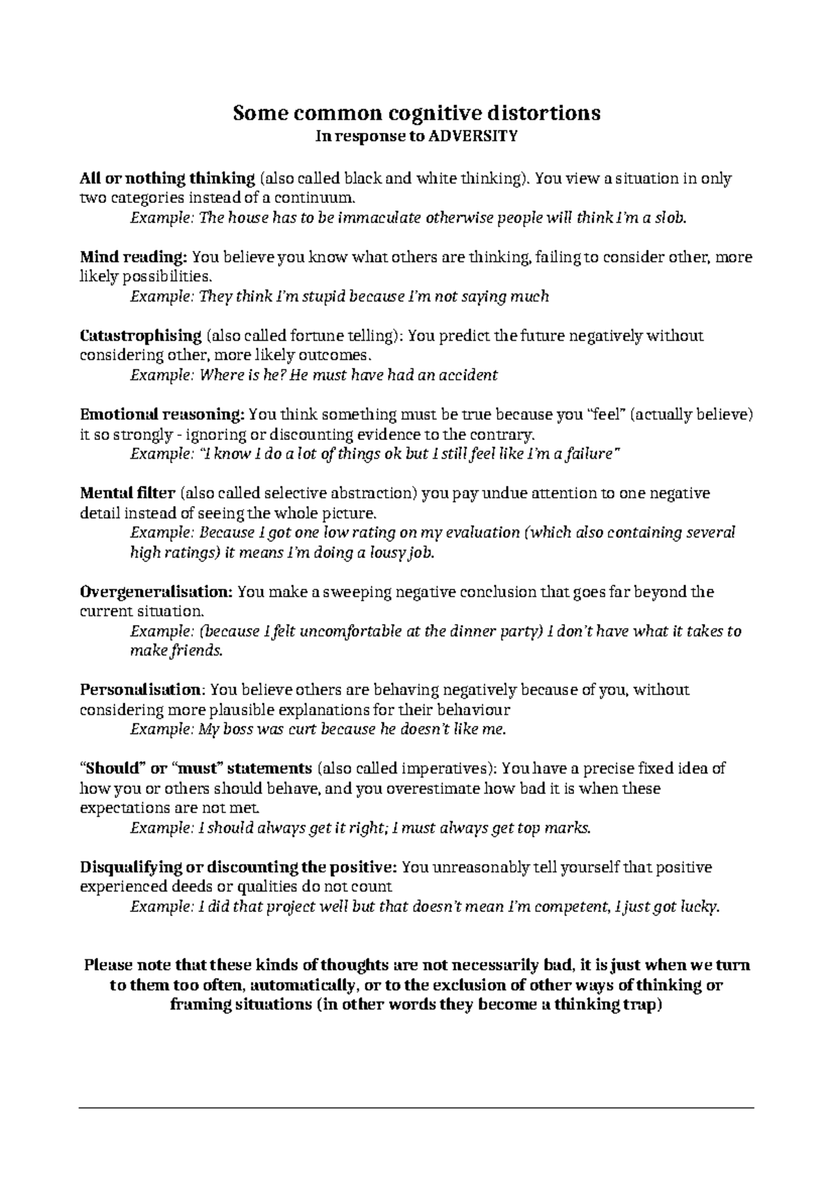 Cognitive Distortions and Disputing Techniques: Module 5 - ABCD ...