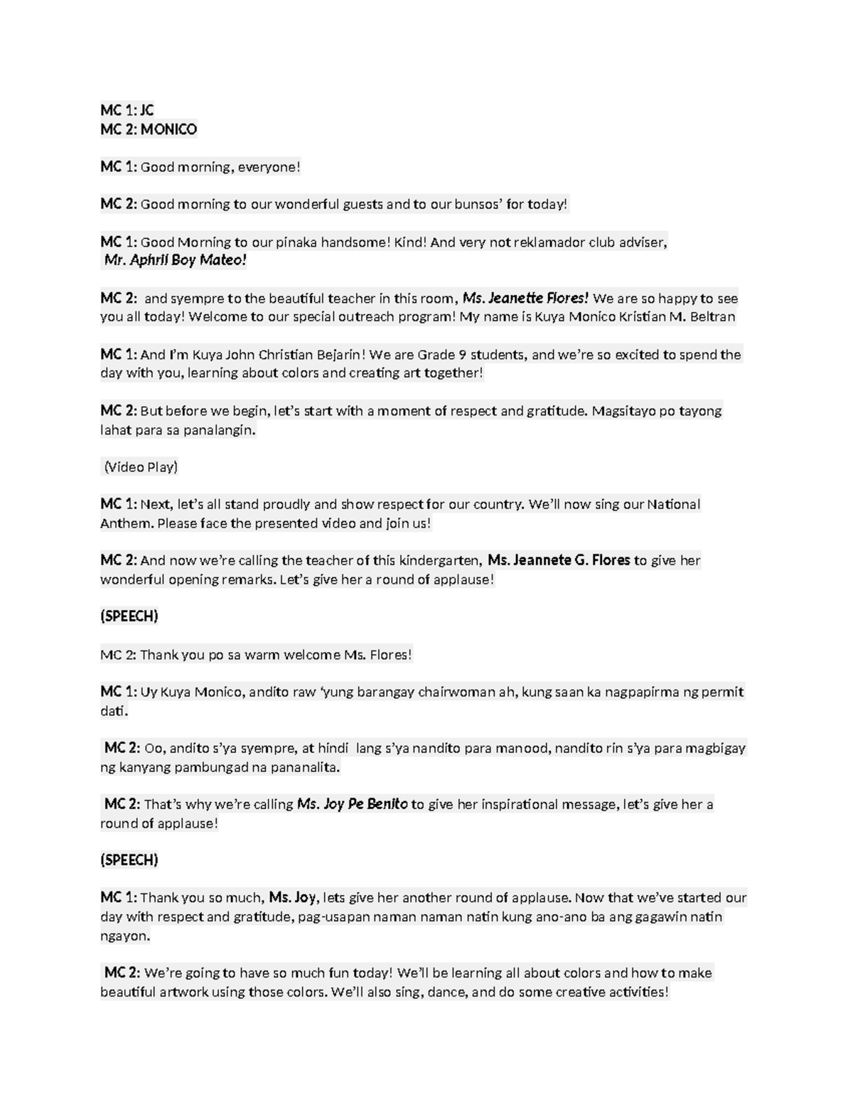 MC- Script- Wiwowiwo - .udussgsvsnakaoappasnsbbssgshsjs - MC 1: JC MC 2 ...