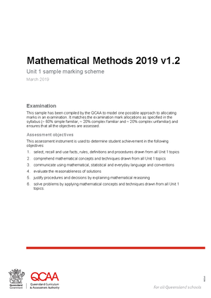 Maths Methods - Grade: 11 - Queensland Certificate of Education - Studocu