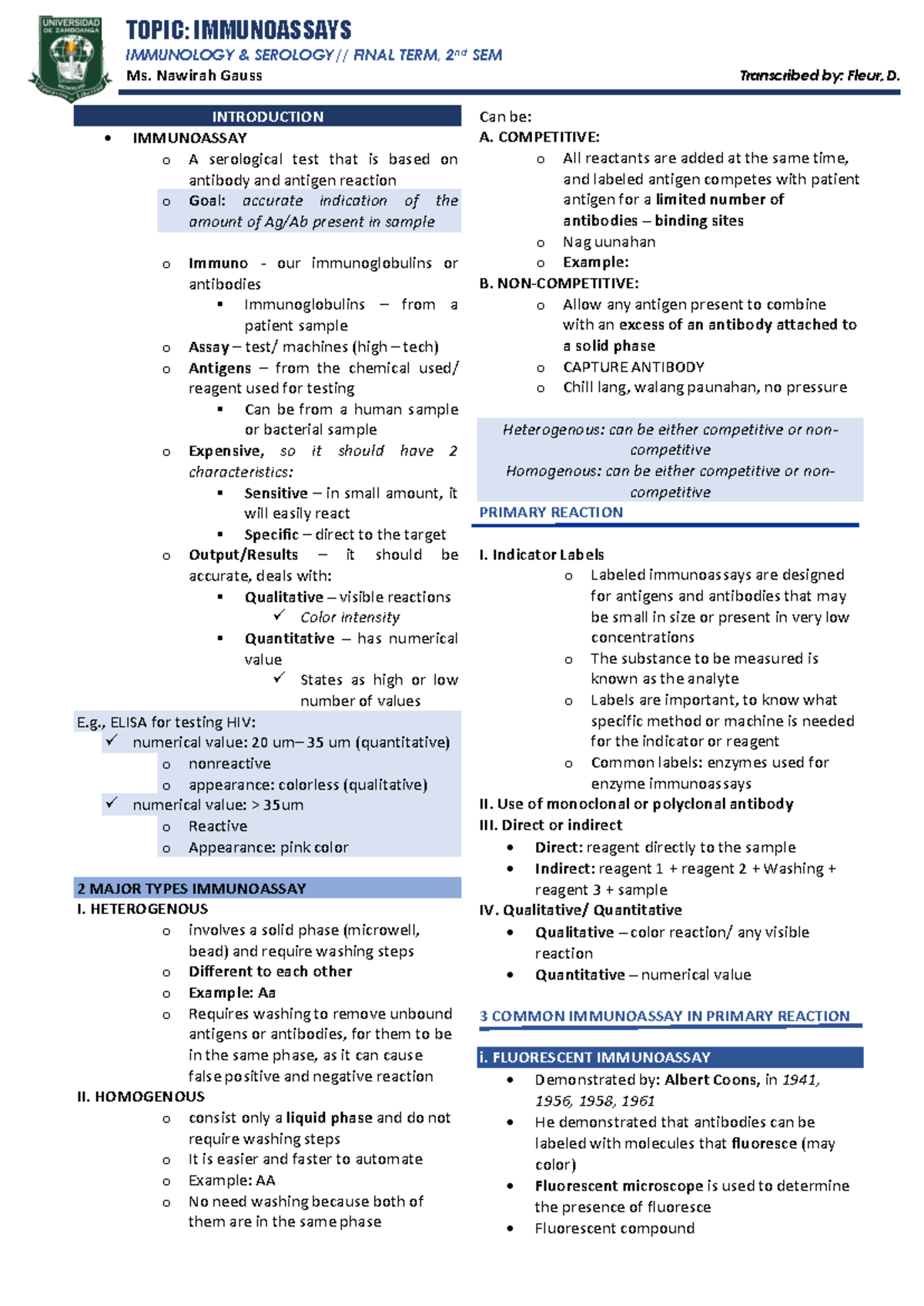 Immunology & Serology - Final Term Outline (2nd Semester) - Studocu