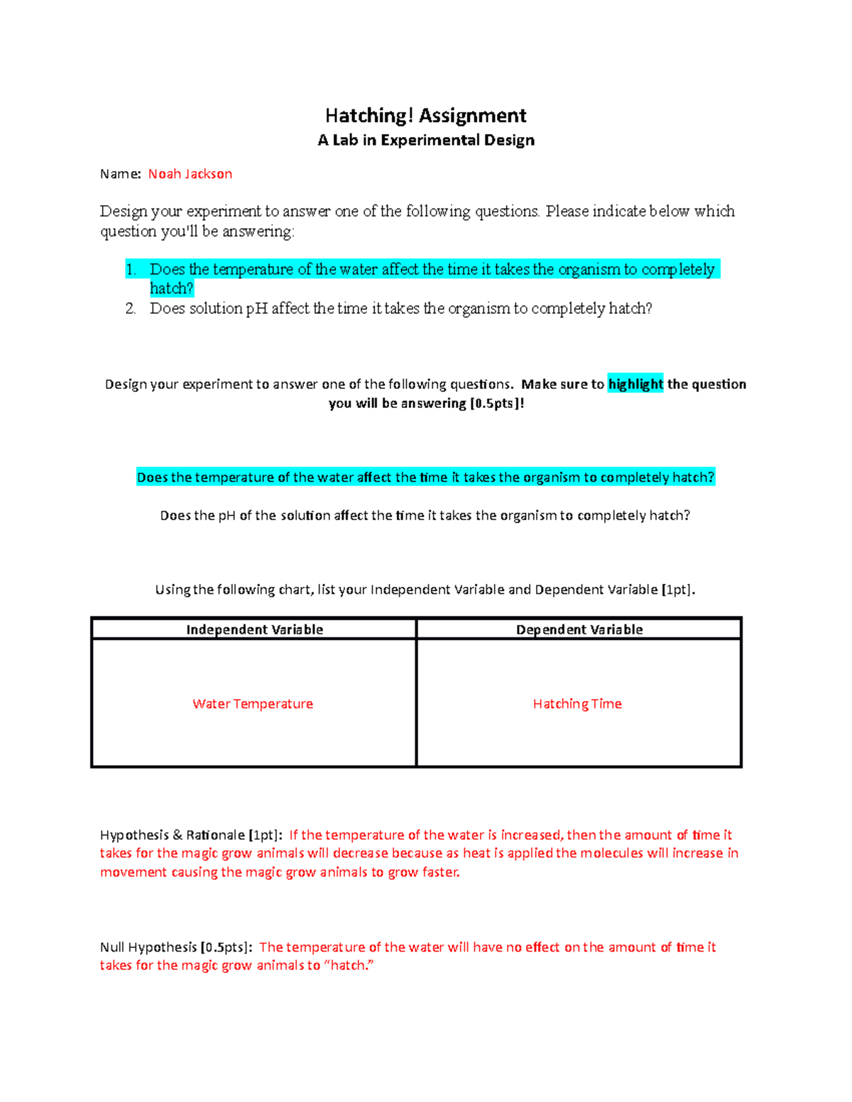 BIOL102 Lab2 - worksheet - Hatching! Assignment A Lab in Experimental ...