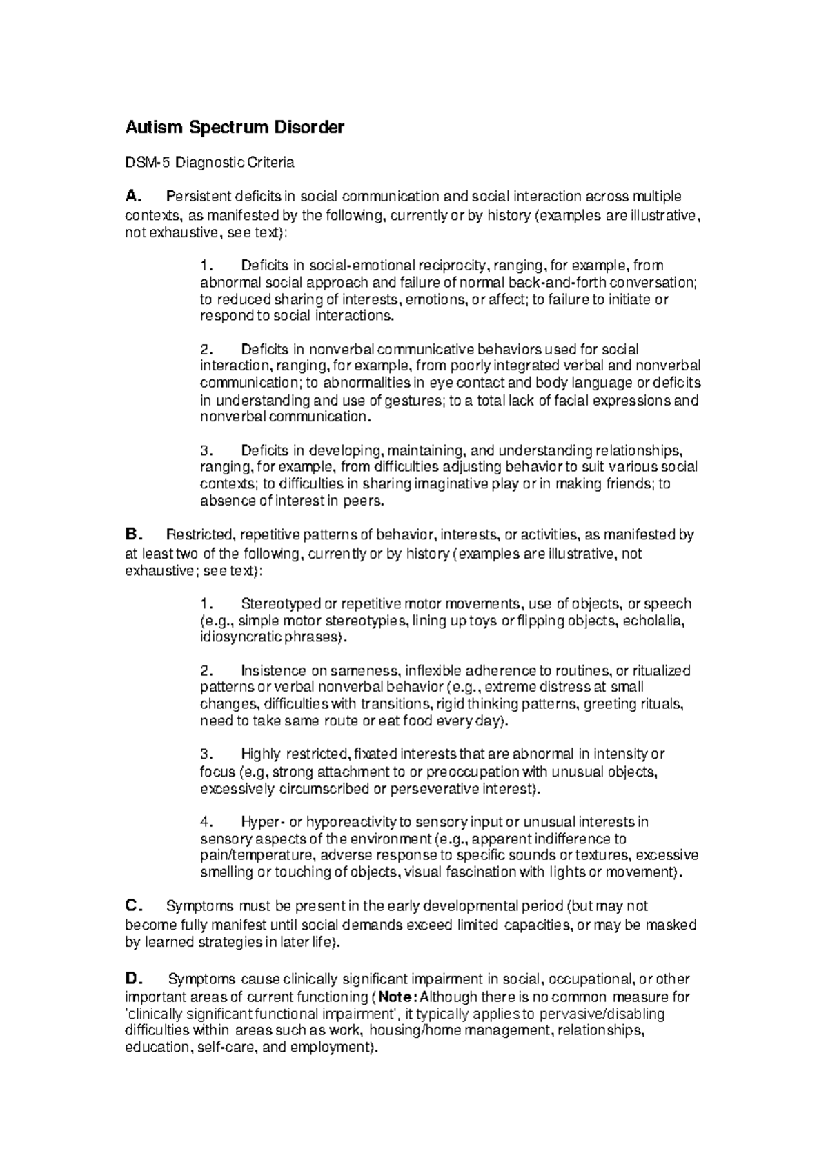 Criteria dsm 5 - autism - Autism Spectrum Disorder DSM-5 Diagnostic ...