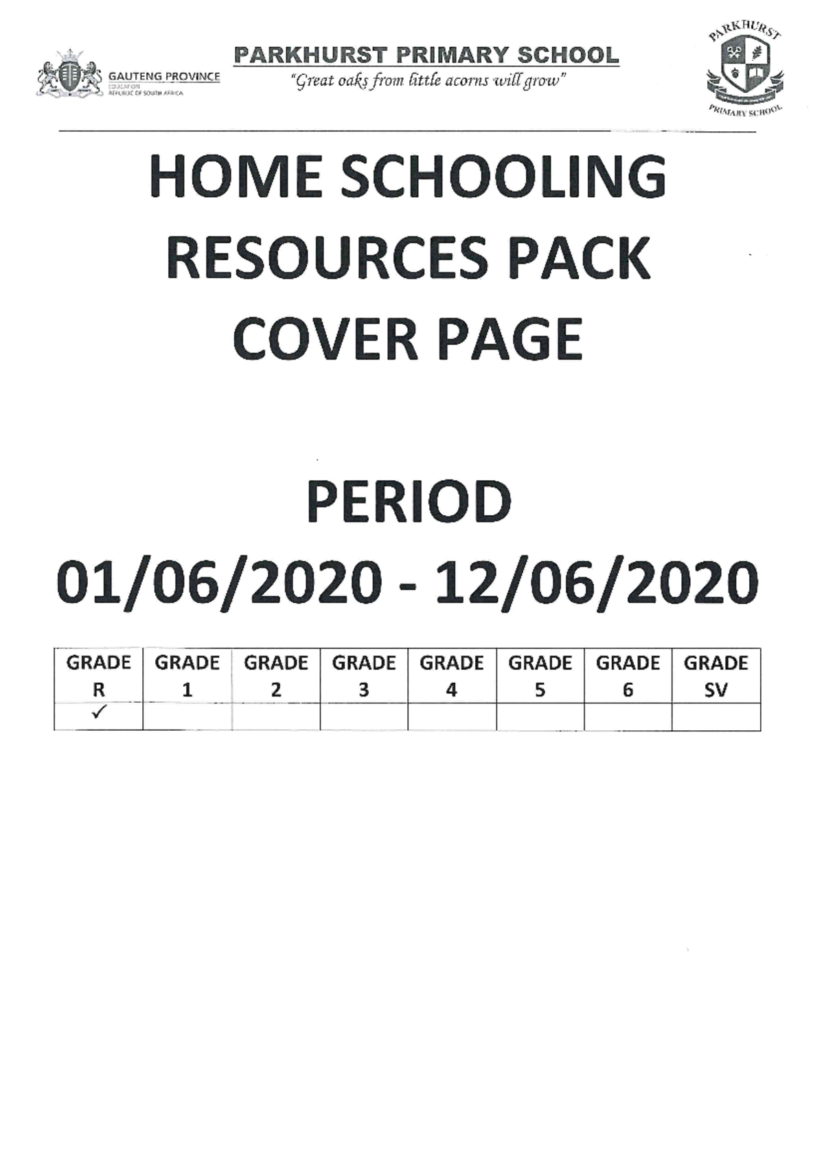 Grade R Home Schooling Resources Pack (02-03 June 2020) - Studocu