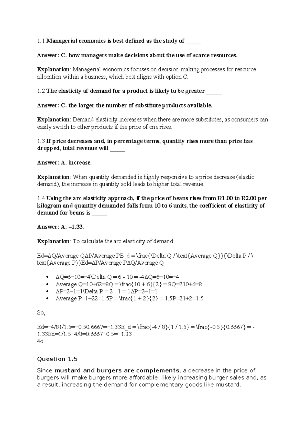 2018 Managerial Economics Exam Review - Key Concepts & Answers - Studocu