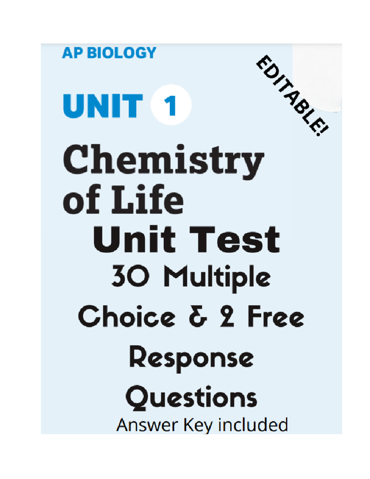 APBiology Unit 1 Test: Chemistry of Life Review and Questions - Studocu
