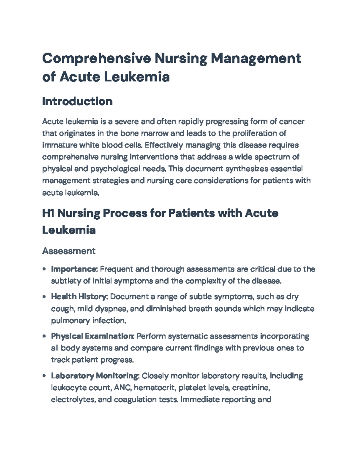 Nursing Management Strategies for Acute Leukemia Care - Comprehensive ...