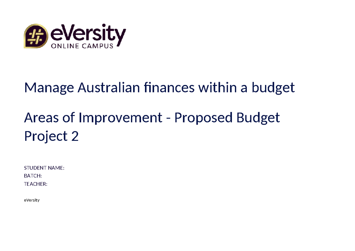 FIN009 EVT-001 Budget Management Template - Project 2 V1 - Studocu