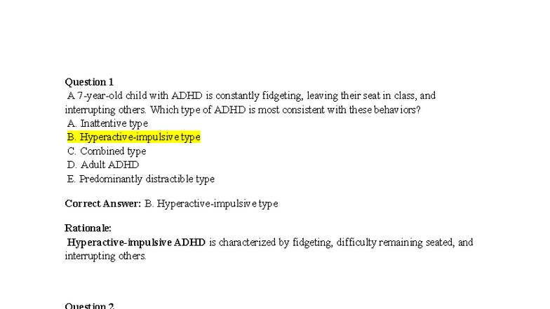 ADD and ADHD NCLEX Practice Questions and Answers - Studocu