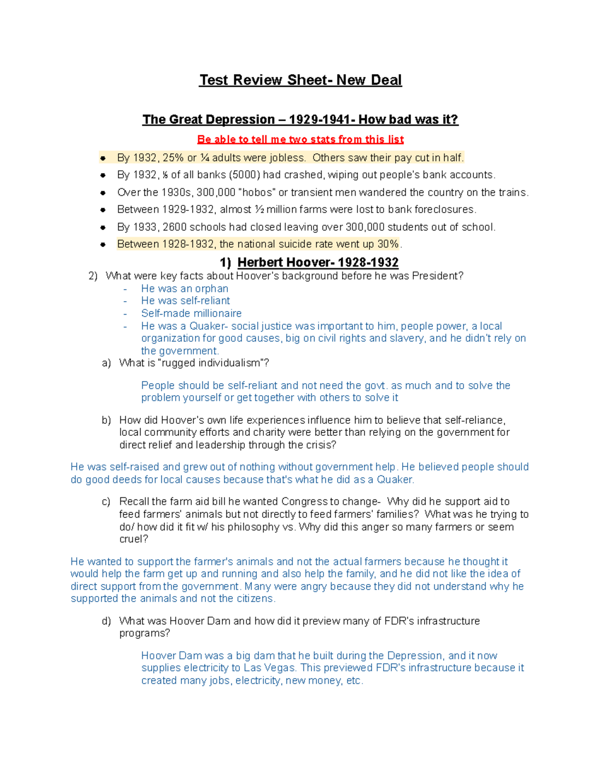 Finals History Study Guide: The Impact of FDR's New Deal (HIST 101 ...